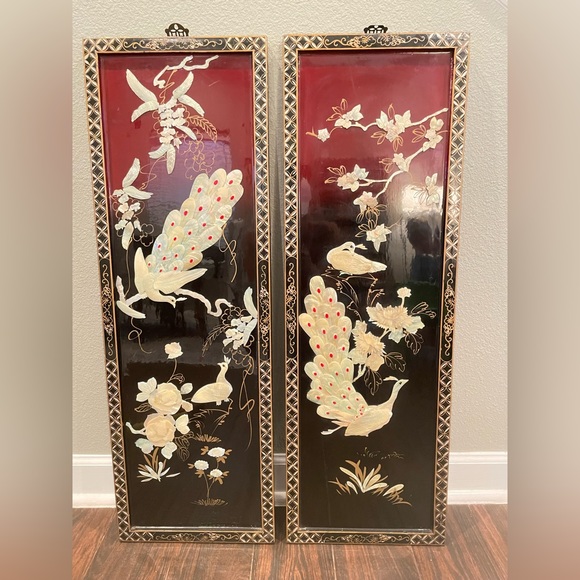 Art | Midcentury Chinoiserie Shell Art Lacquered Panels | Poshmark